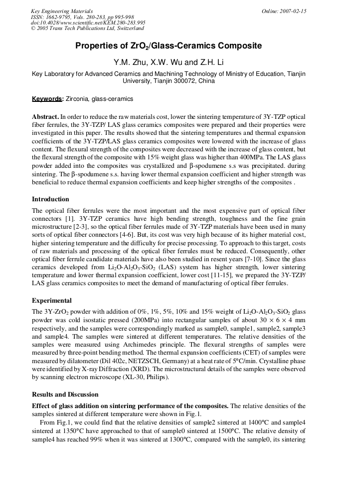 Properties of ZrO2/Glass-Ceramics Composite | Scientific.Net