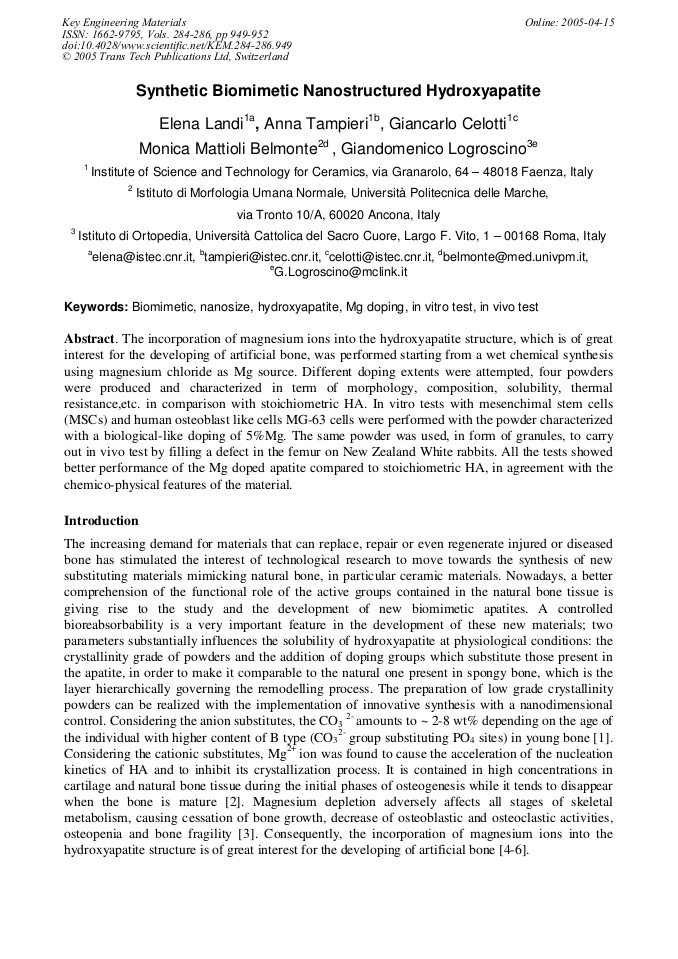 Synthetic Biomimetic Nanostructured Hydroxyapatite | Scientific.Net