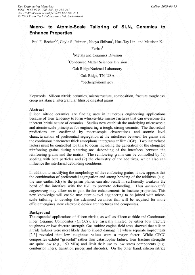 Macro- to Atomic-Scale Tailoring of Si3N4 Ceramics to Enhance ...