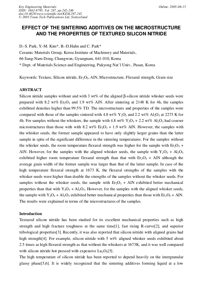 Effect of the Sintering Additives on the Microstructure and the Properties of Textured Silicon ...