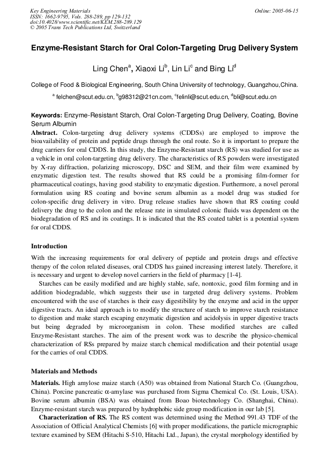 Enzyme-Resistant Starch for Oral Colon-Targeting Drug Delivery System ...