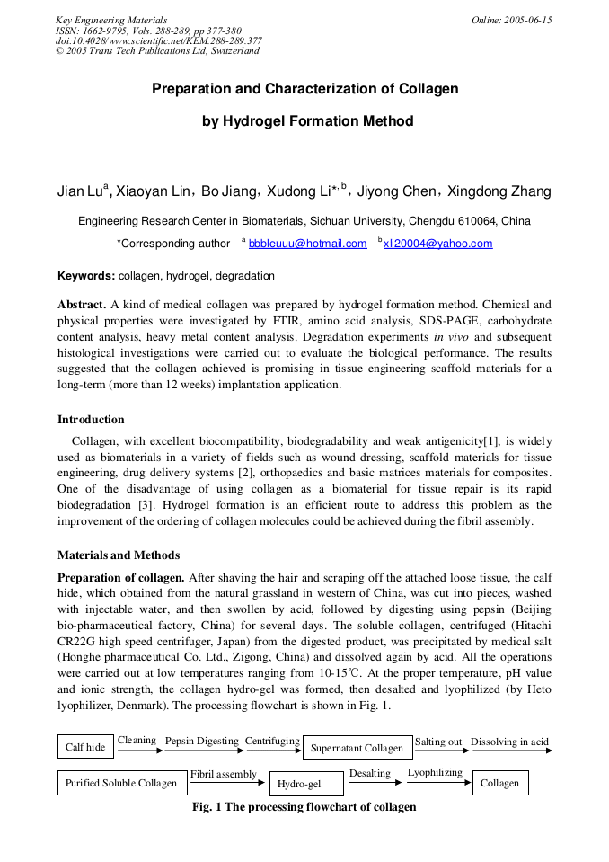 Preparation and Characterization of Collagen by Hydrogel Formation ...