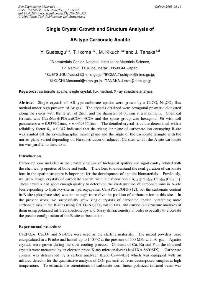 Single Crystal Growth and Structure Analysis of AB-Type Carbonate ...