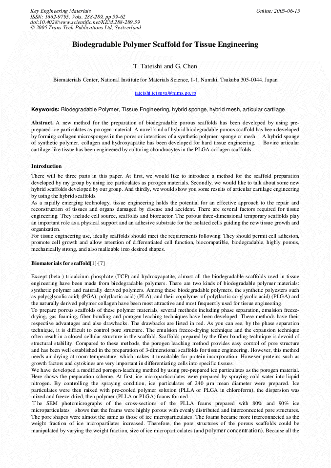 Biodegradable Polymer Scaffold for Tissue Engineering | Scientific.Net