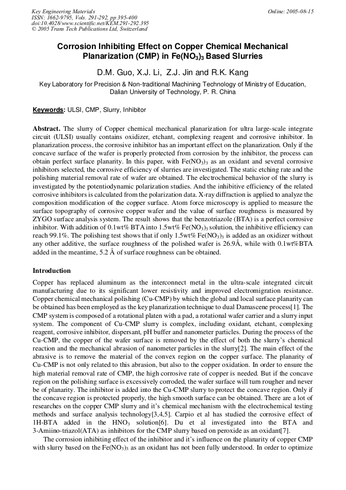 Corrosion Inhibiting Effect on Copper Chemical Mechanical Planarization ...
