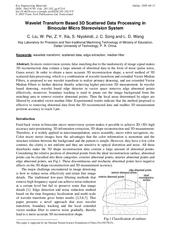 Wavelet Transform Based 3D Scattered Data Processing in Binocular Micro ...