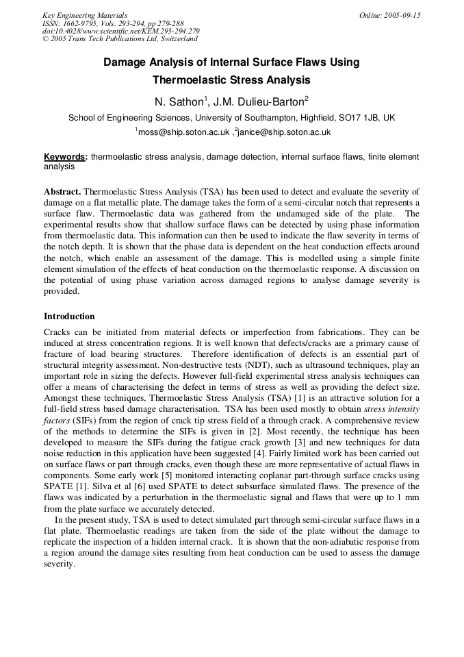 Damage Analysis of Internal Surface Flaws Using Thermoelastic Stress ...