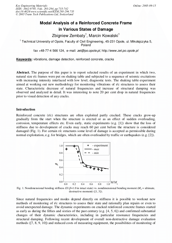 Modal Analysis of a Reinforced Concrete Frame in Various States of ...