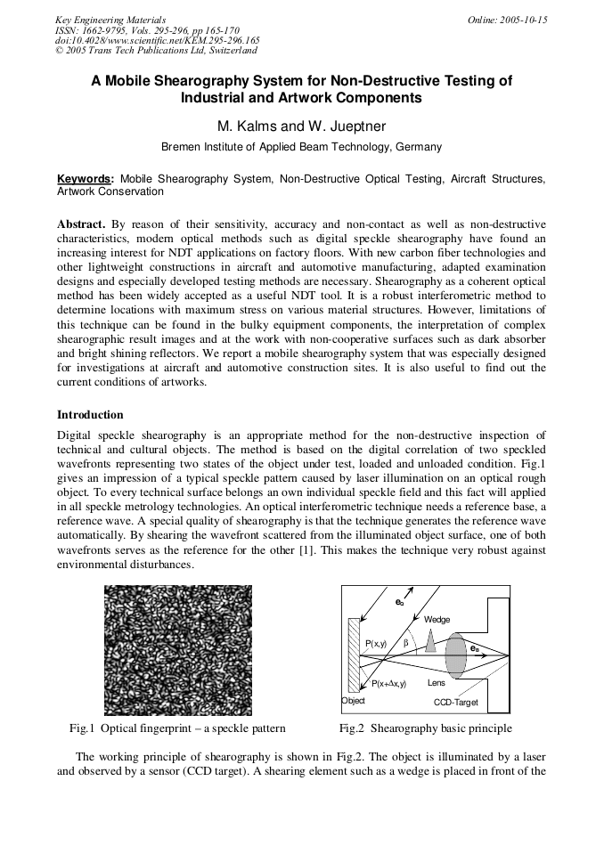 A Mobile Shearography System for Non-Destructive Testing of Industrial ...