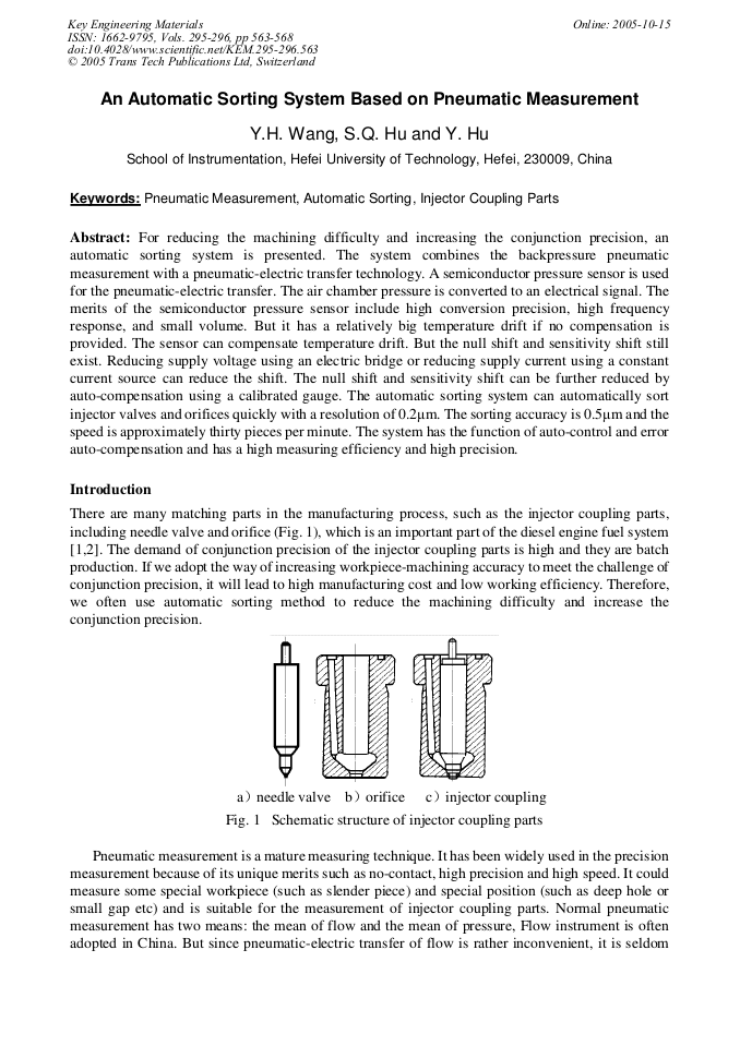 An Automatic Sorting System Based on Pneumatic Measurement | Scientific.Net