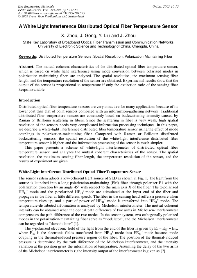 A White Light Interference Distributed Optical Fiber Temperature Sensor ...