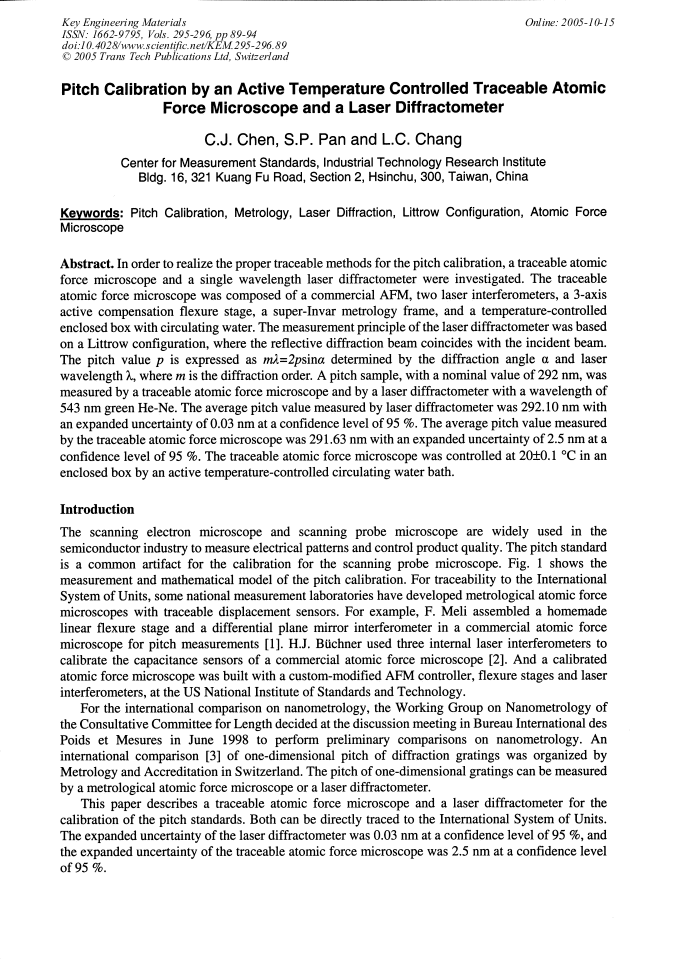 Pitch Calibration by an Active Temperature Controlled Traceable Atomic ...