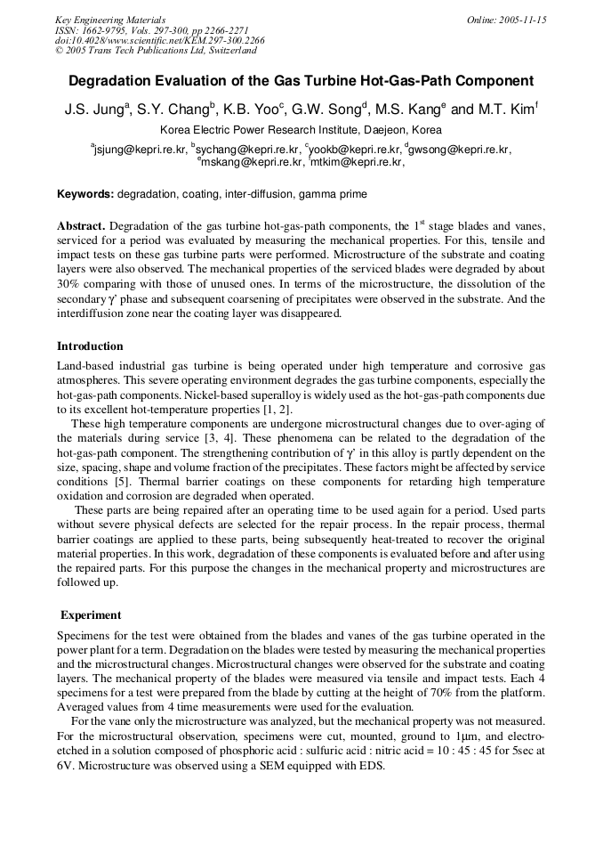 Degradation Evaluation of the Gas Turbine Hot-Gas-Path Component ...