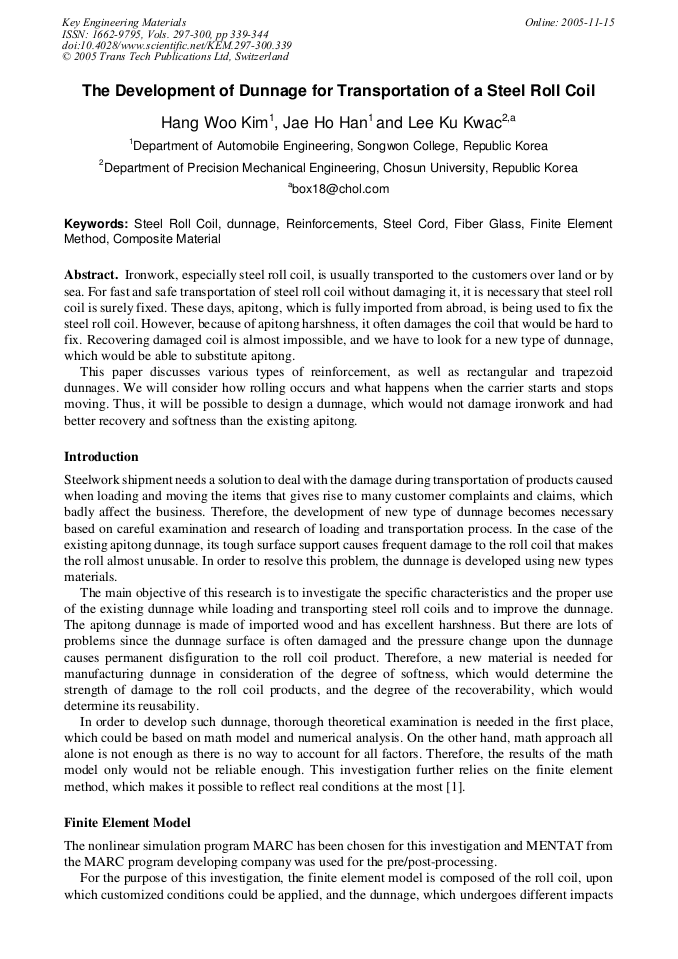 The Development of Dunnage for Transportation of a Steel Roll Coil ...