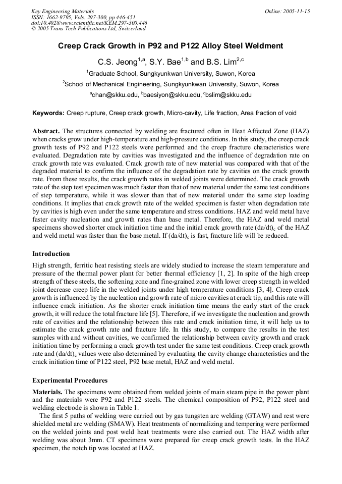 Creep Crack Growth in P92 and P122 Alloy Steel Weldment | Scientific.Net