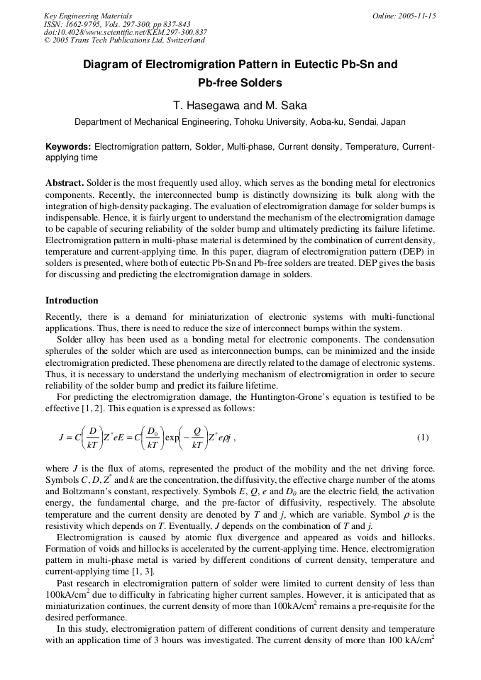 Diagram of Electromigration Pattern in Eutectic Pb-Sn and Pb-Free ...