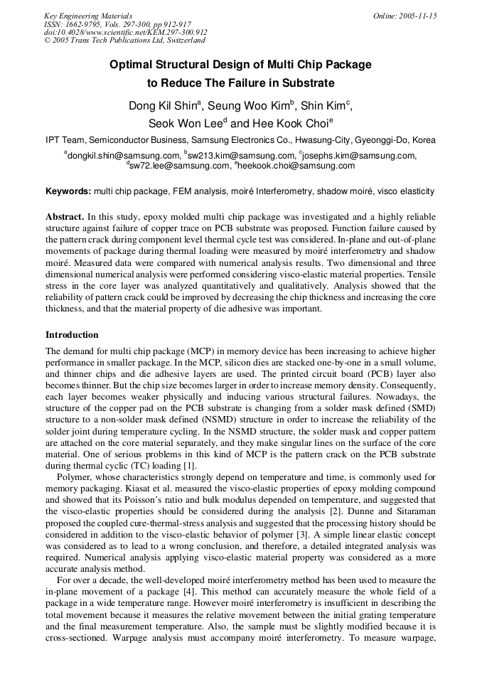 Optimal Structural Design of Multi Chip Package to Reduce the Failure ...