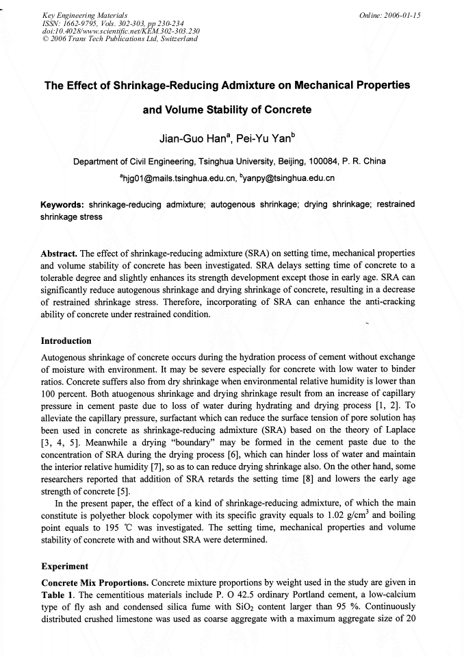 The Effect of Shrinkage-Reducing Admixture on Mechanical Properties and ...