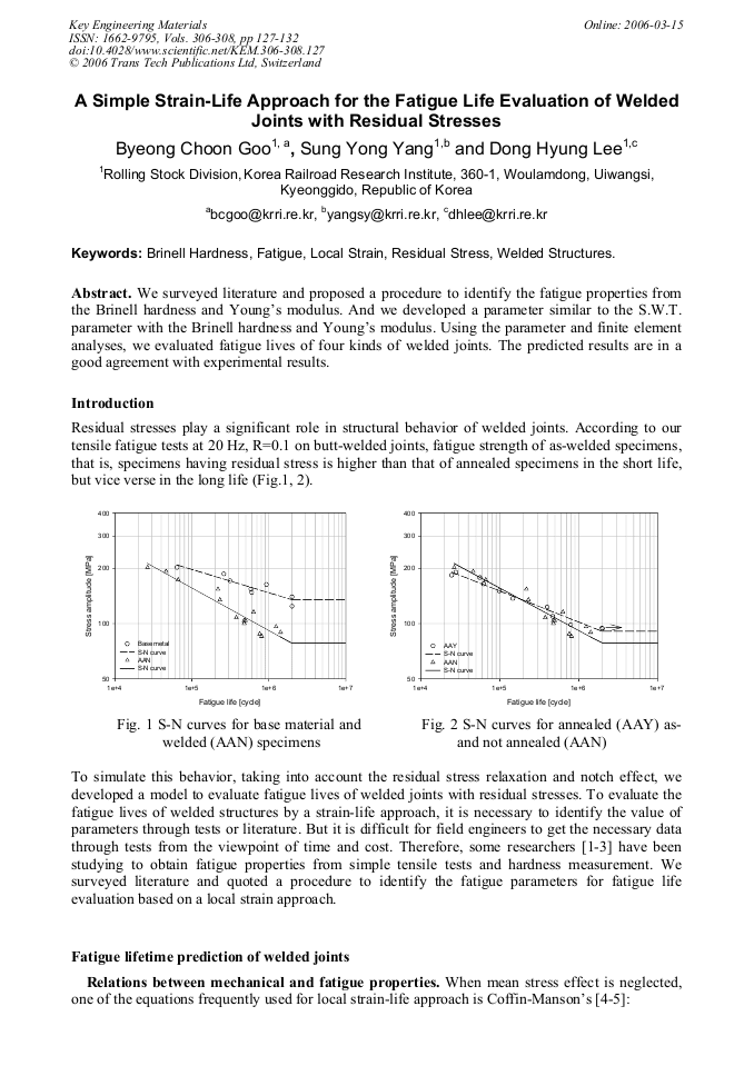 A Simple Strain-Life Approach for the Fatigue Life Evaluation of Welded ...