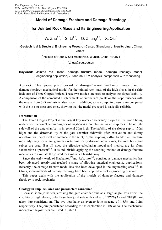 Model of Damage Fracture and Damage Rheology for Jointed Rock Mass and ...