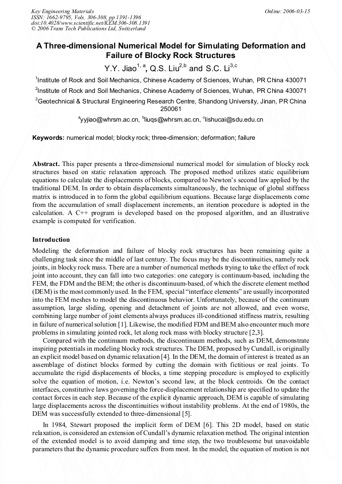 A Three-Dimensional Numerical Model for Simulating Deformation and ...