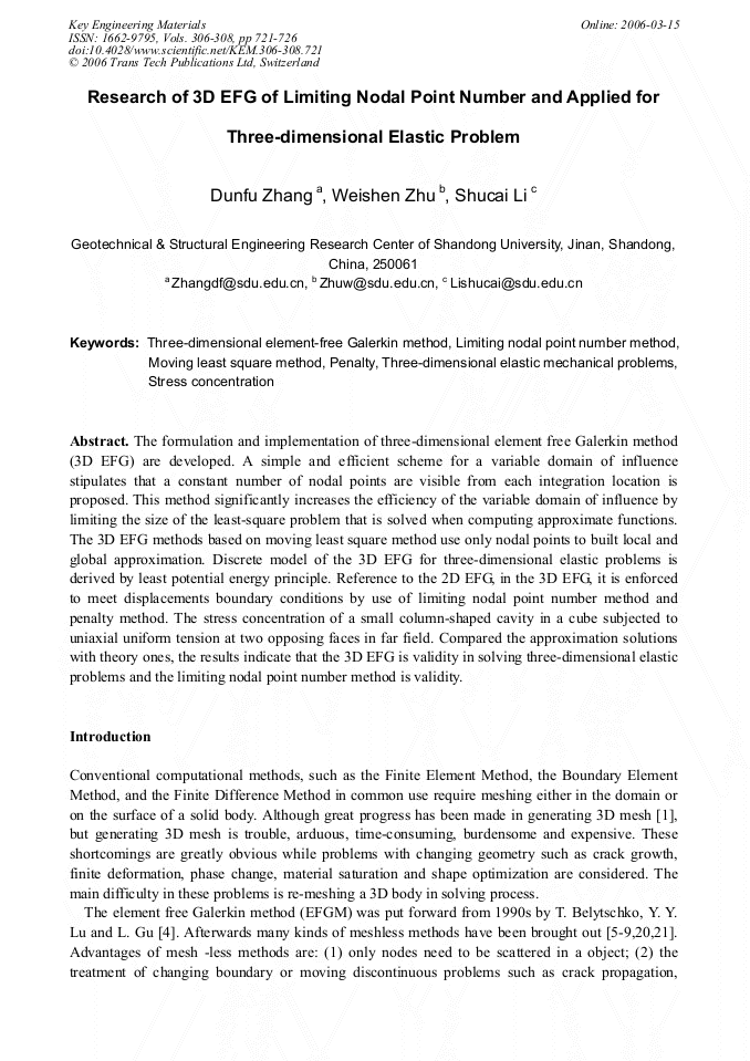 Research of 3D EFG of Limiting Nodal Point Number and Applied for Three-Dimensional Elastic ...
