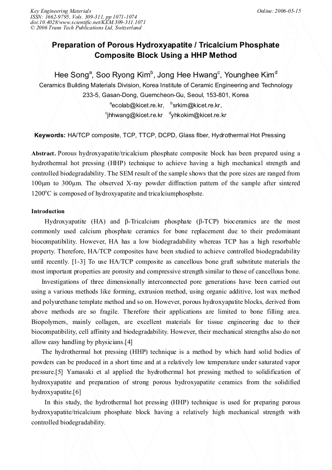 Preparation of Porous Hydroxyapatite / Tricalcium Phosphate Composite ...