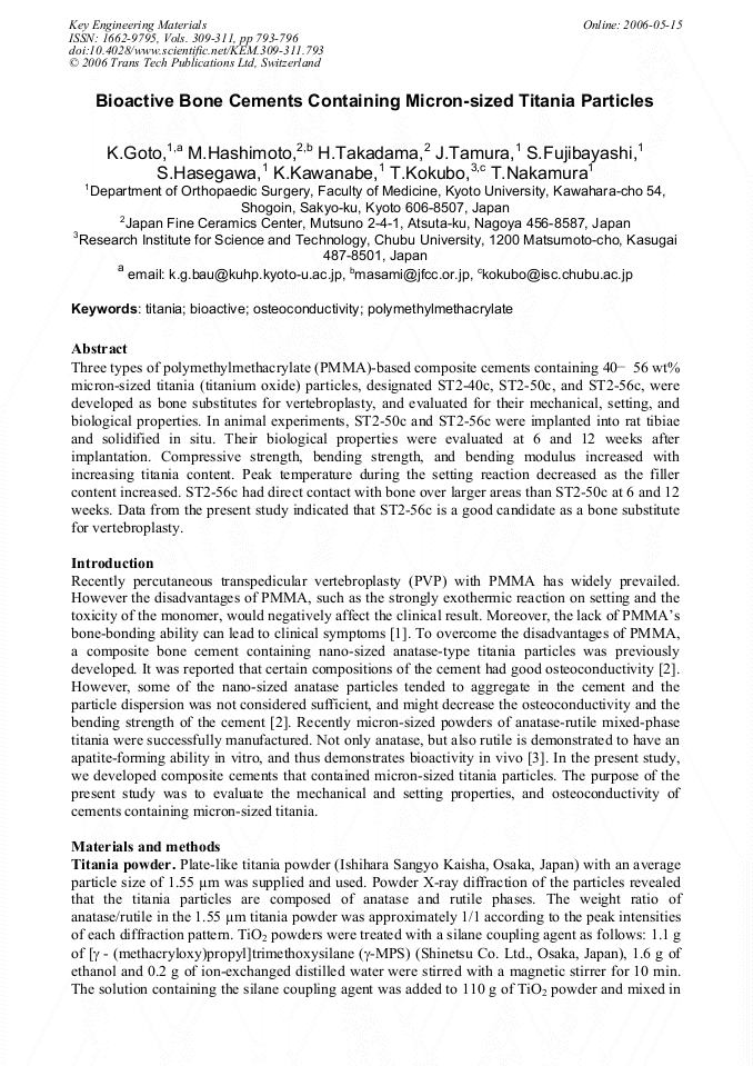 Bioactive Bone Cements Containing Micron-Sized Titania Particles ...