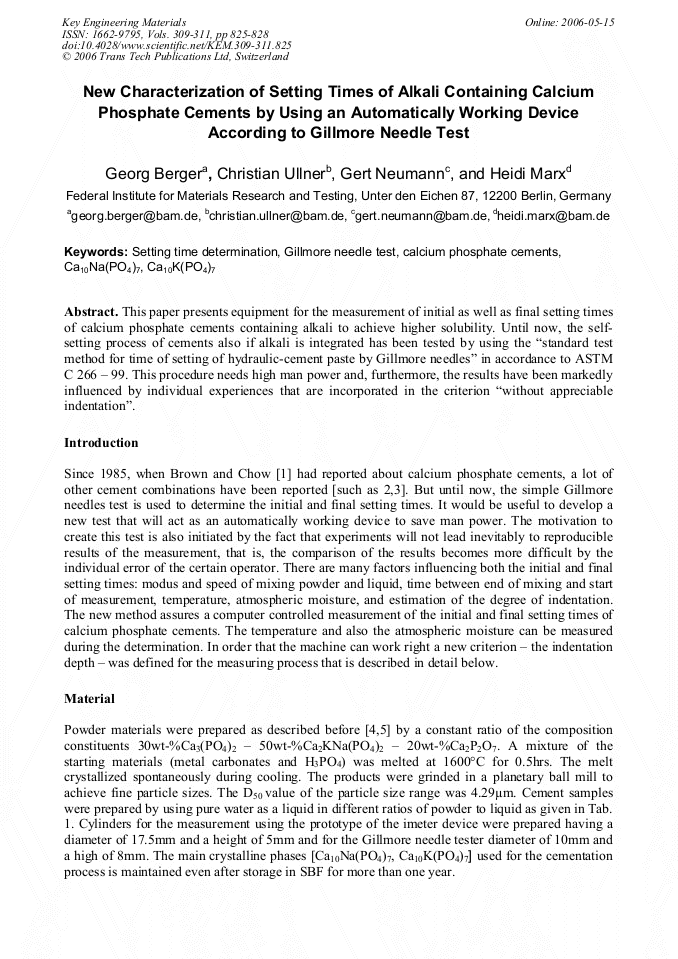 New Characterization of Setting Times of Alkali Containing Calcium ...
