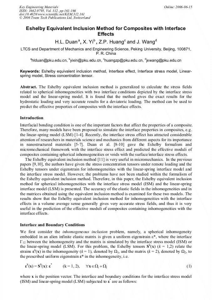 Eshelby Equivalent Inclusion Method for Composites with Interface ...