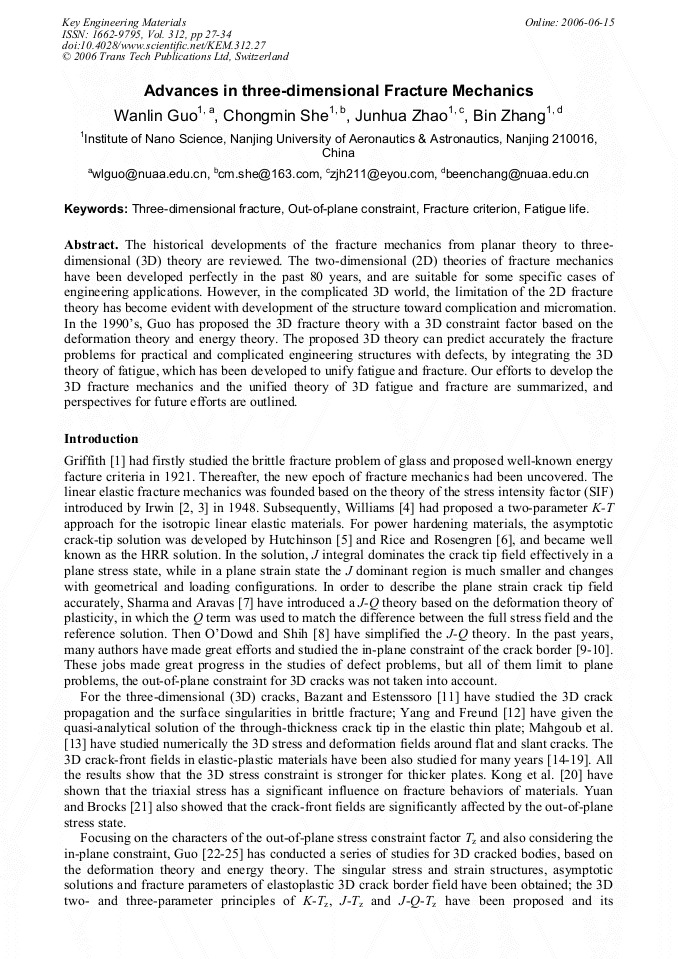 Advances in Three-Dimensional Fracture Mechanics | Scientific.Net