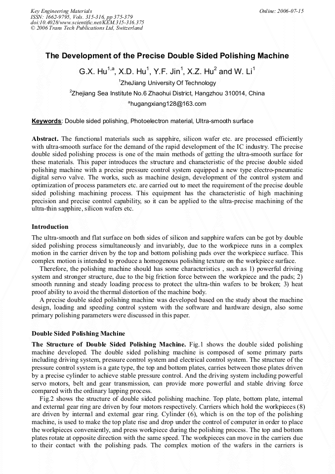 The Development of the Precise Double Sided Polishing Machine ...