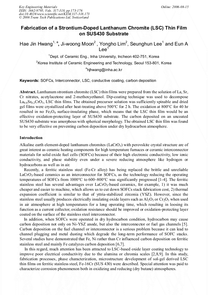 Fabrication of a Strontium-Doped Lanthanum Chromite (LSC) Thin Film on ...