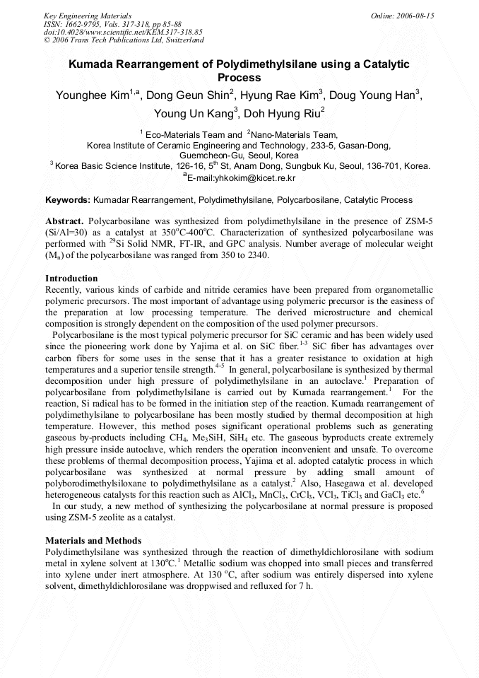 Kumada Rearrangement of Polydimethylsilane Using a Catalytic Process ...