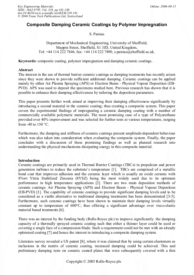 Composite Damping Ceramic Coatings by Polymer Impregnation | Scientific.Net