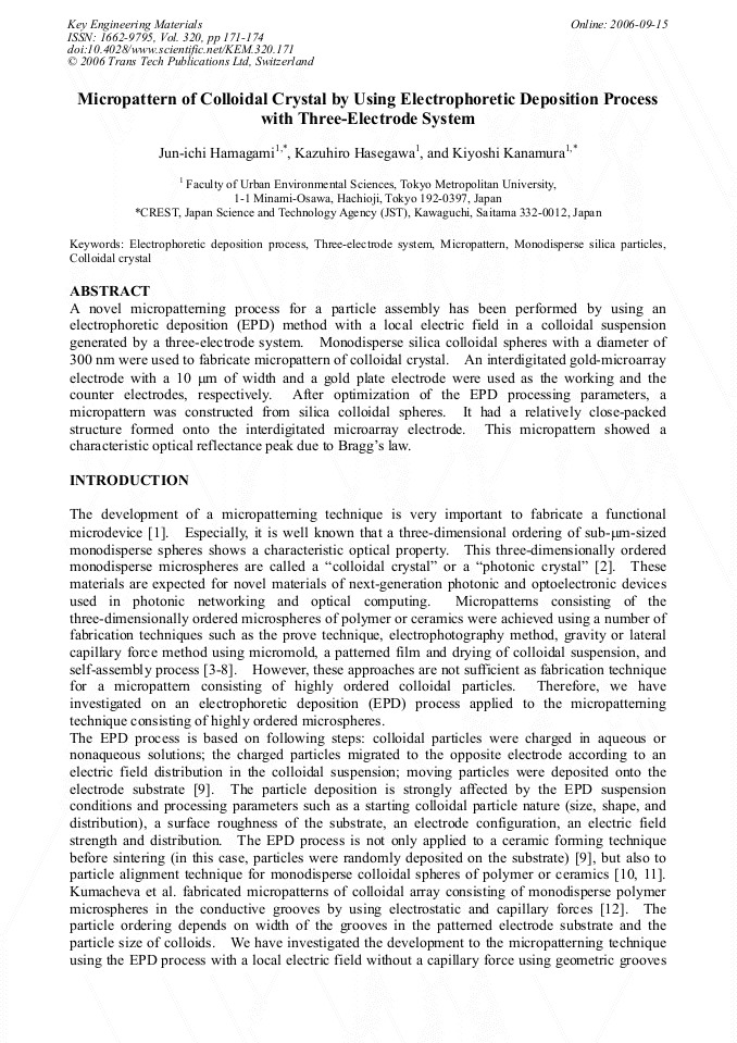 Micropattern of Colloidal Crystal by Using Electrophoretic Deposition ...