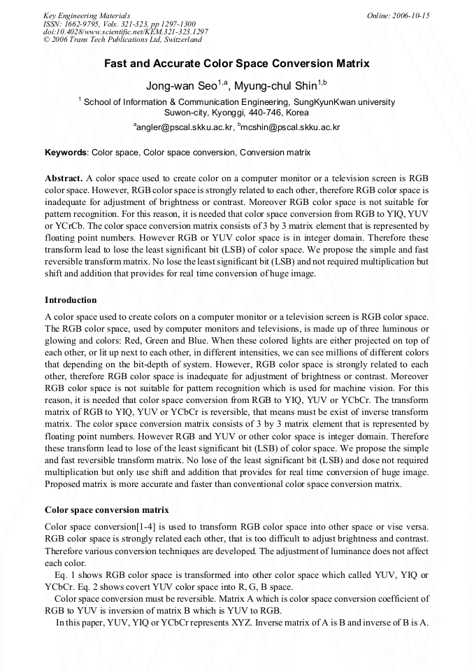 Fast and Accurate Color Space Conversion Matrix | Scientific.Net