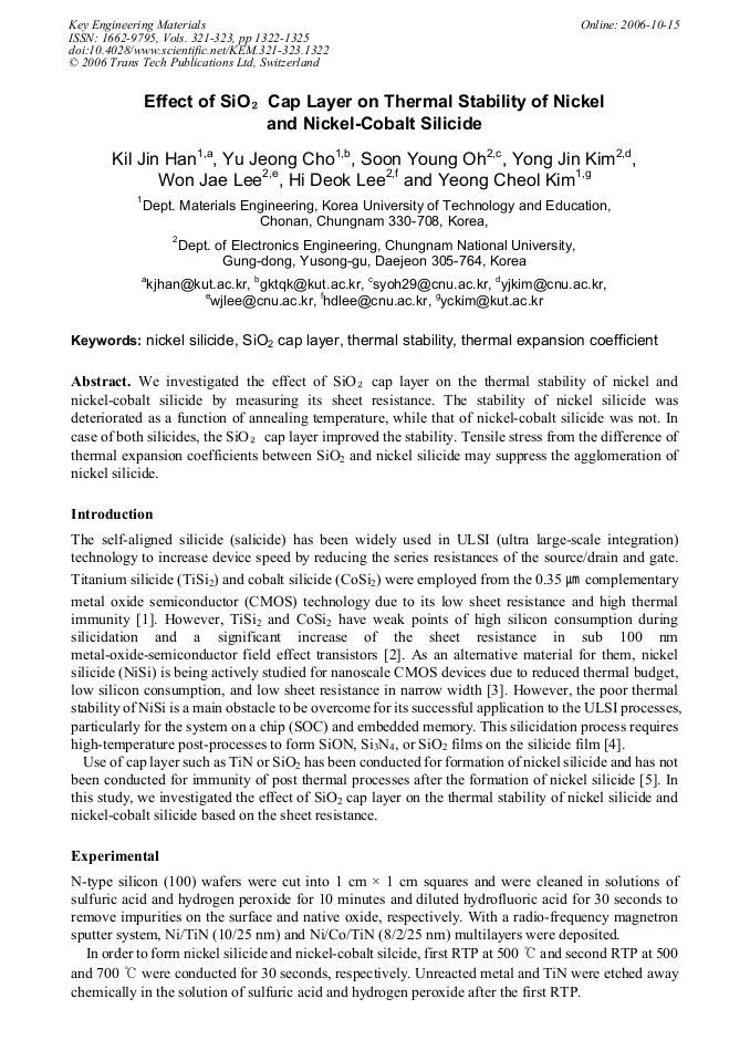 Effect of SiO2 Cap Layer on Thermal Stability of Nickel and Nickel ...