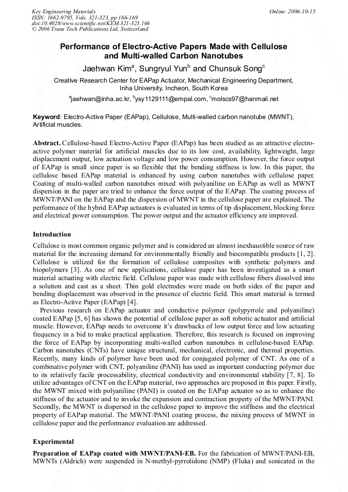 Performance of Electro-Active Papers Made with Cellulose and Multi ...