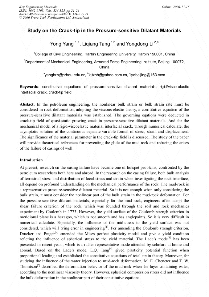 Study on the Crack-Tip in the Pressure-Sensitive Dilatant Materials ...