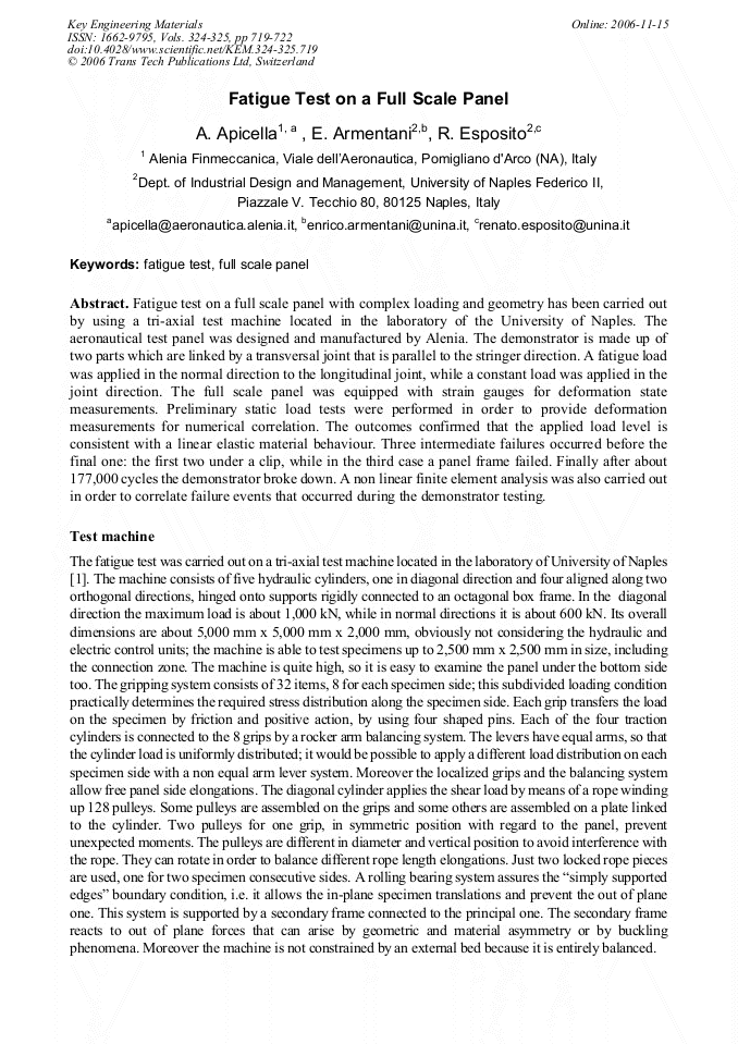 Fatigue Test on a Full Scale Panel | Scientific.Net