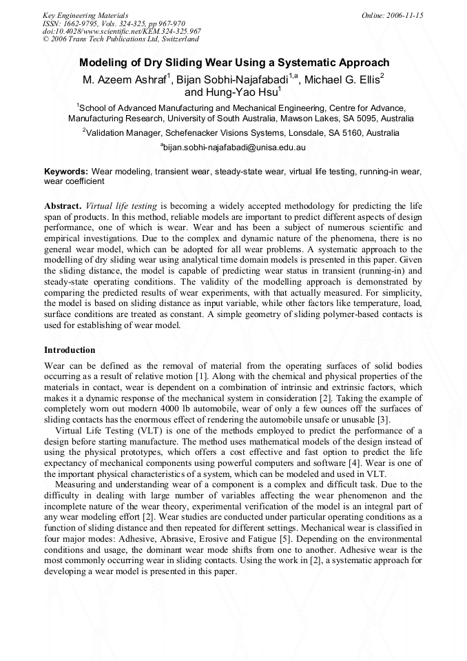 Modeling of Dry Sliding Wear Using a Systematic Approach | Scientific.Net