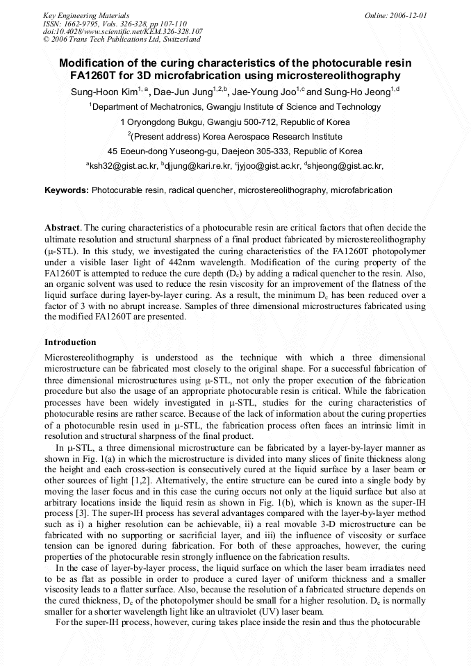 Modification of the Curing Characteristics of the Photocurable Resin ...