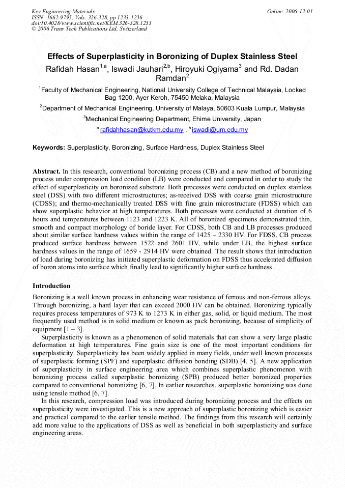 Effects of Superplasticity in Boronizing of Duplex Stainless Steel ...