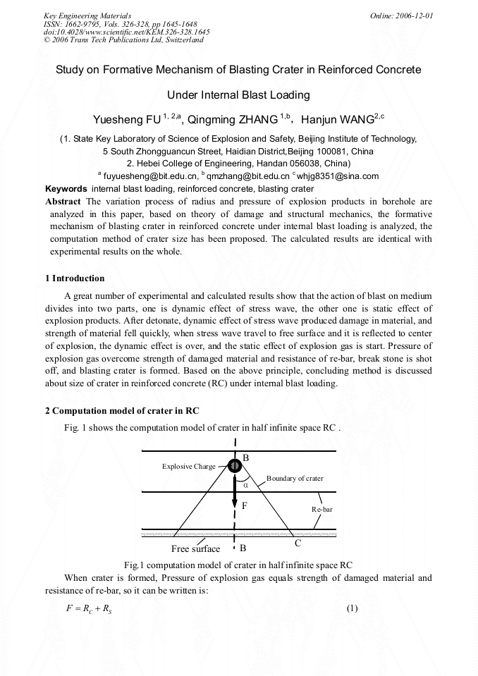 Study on Formative Mechanism of Blasting Crater in Reinforced Concrete ...