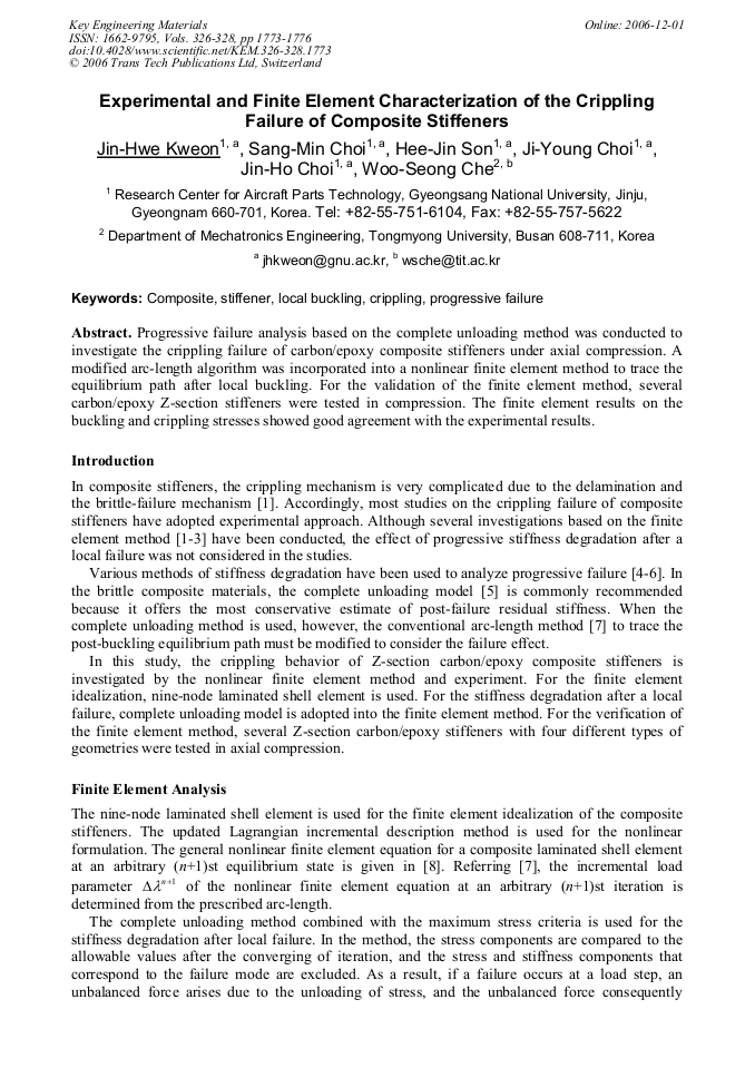 Experimental and Finite Element Characterization of the Crippling ...