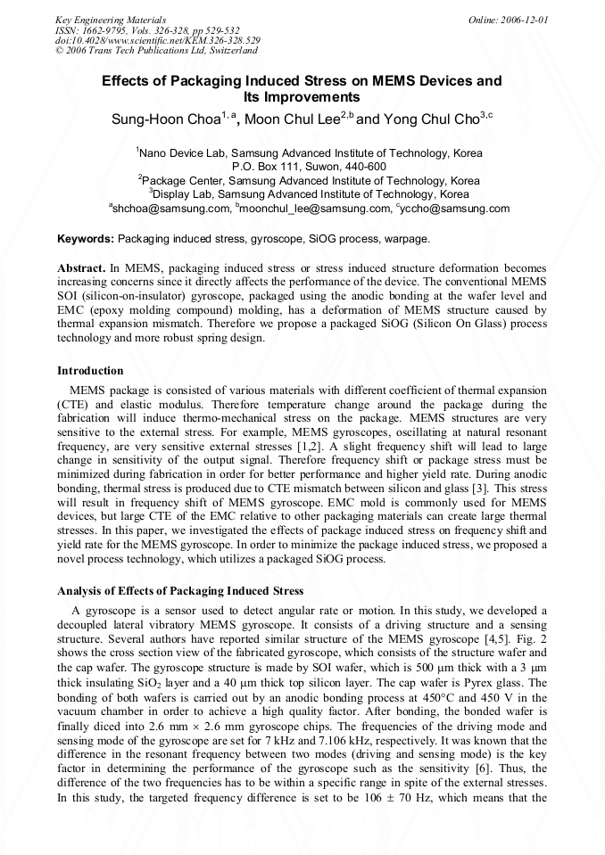 Effects of Packaging Induced Stress on MEMS Devices and Its ...