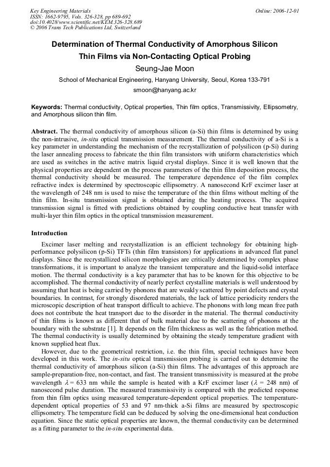 Determination of Thermal Conductivity of Amorphous Silicon Thin Films ...