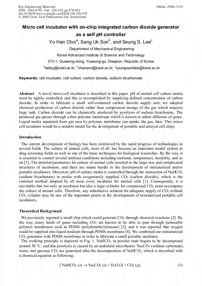 Micro Cell Incubator with On-Chip Integrated Carbon Dioxide Generator ...