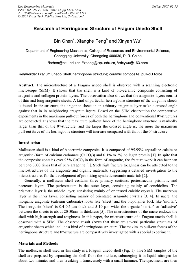 Research of Herringbone Structure of Fragum Unedo Shell | Scientific.Net